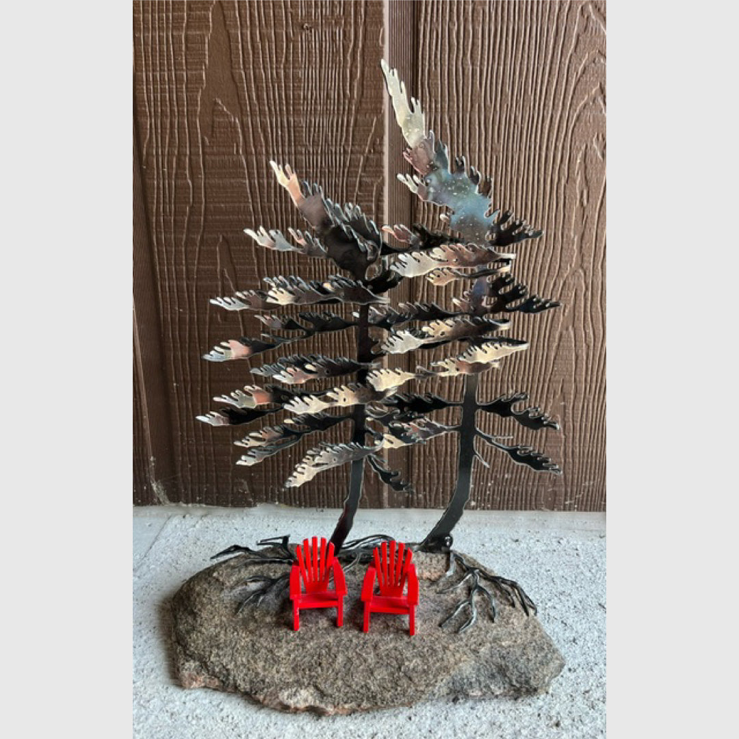 Red Muskoka Chairs & Windswept Pines - Cathy Mark – Eclipse Art Gallery